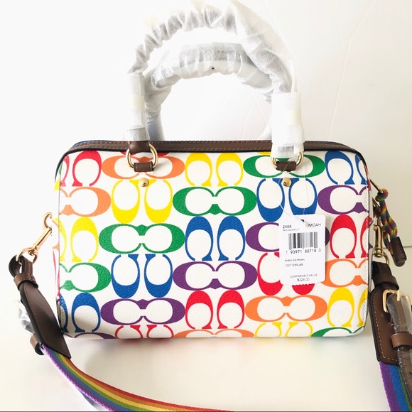Coach | Bags | Coach Rowan Satchel Rainbow Signature Canvas Purse ...
